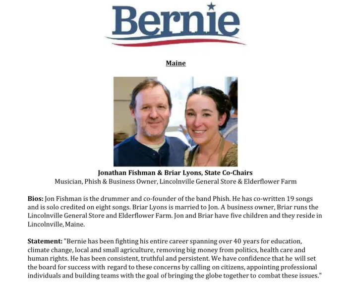 Jon Fishman To Serve as Maine Super Tuesday Co-Chair for Bernie Sanders ...